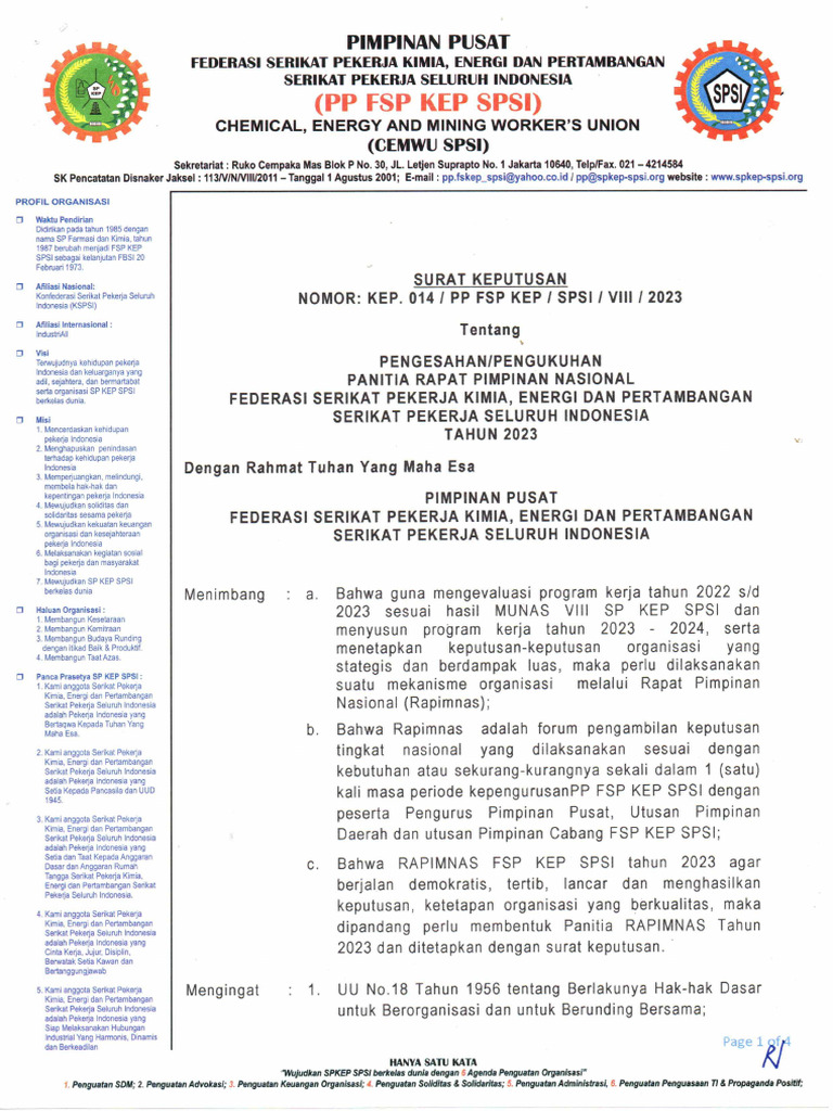 014 - SK Panitia Rapimnas 2018 | PDF