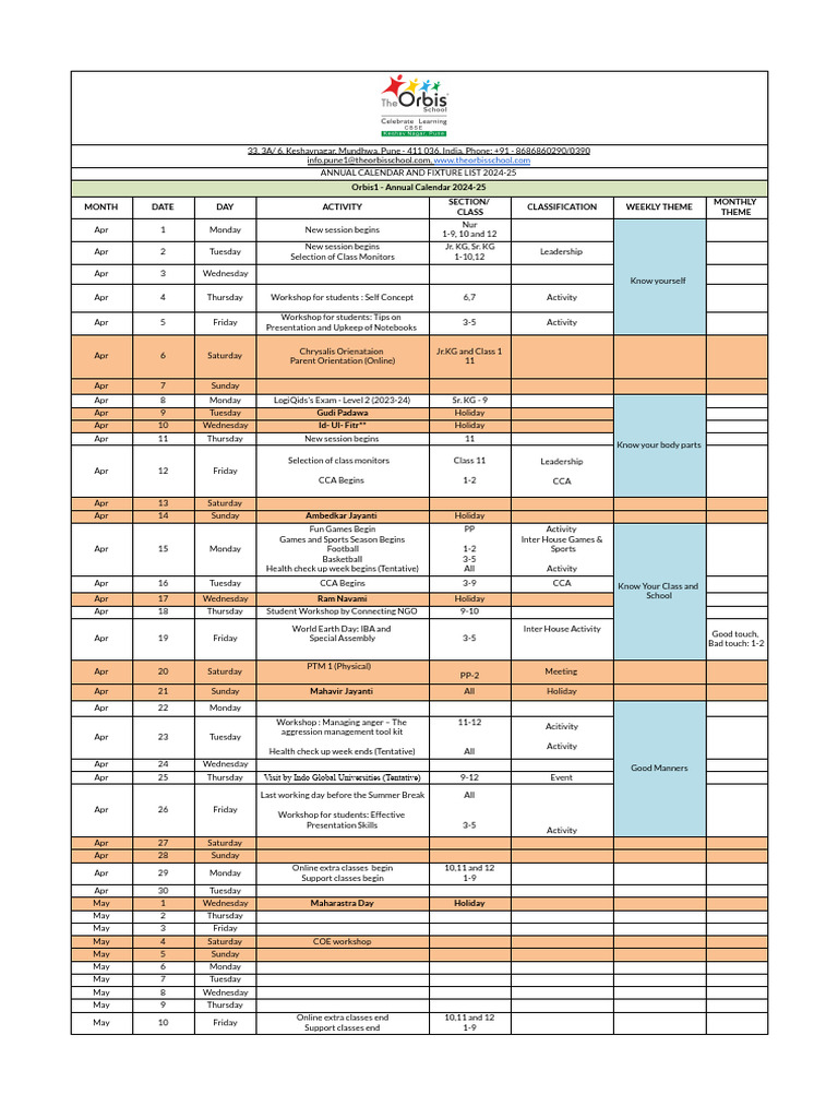 Annual - Calendar Orbis - 1 2024 25 - 2024 25 | PDF