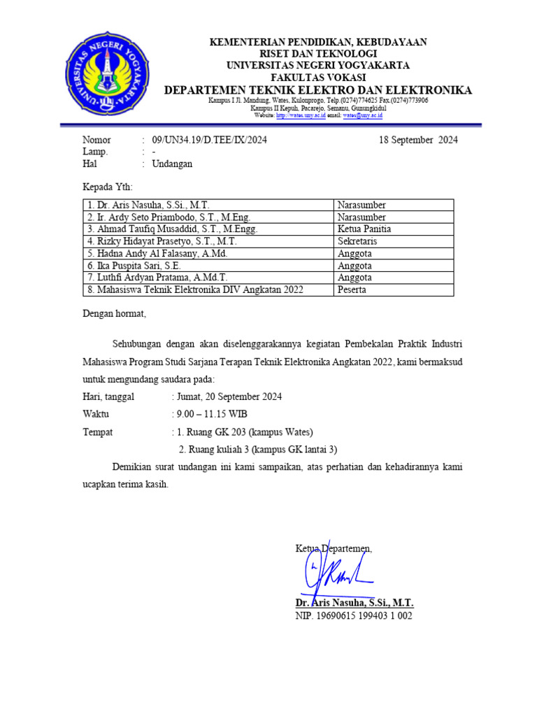 Udangan Pembekalan PI Mhs - 2024 | PDF