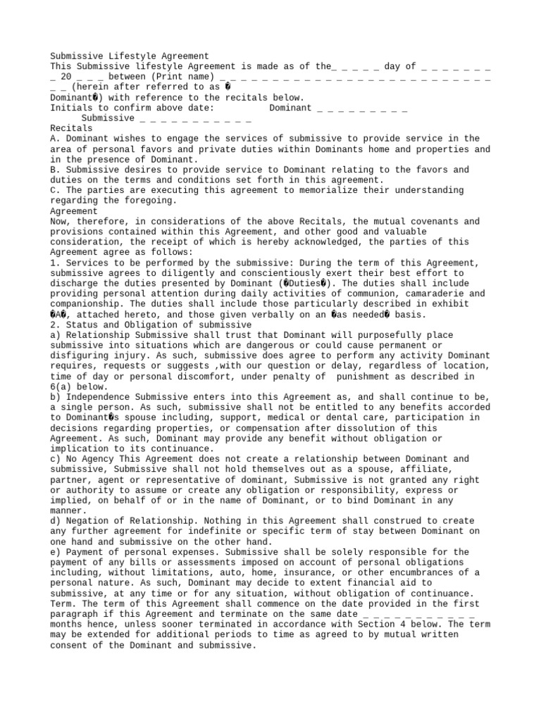Submissive Lifestyle Agreement (Autosaved)1 | PDF