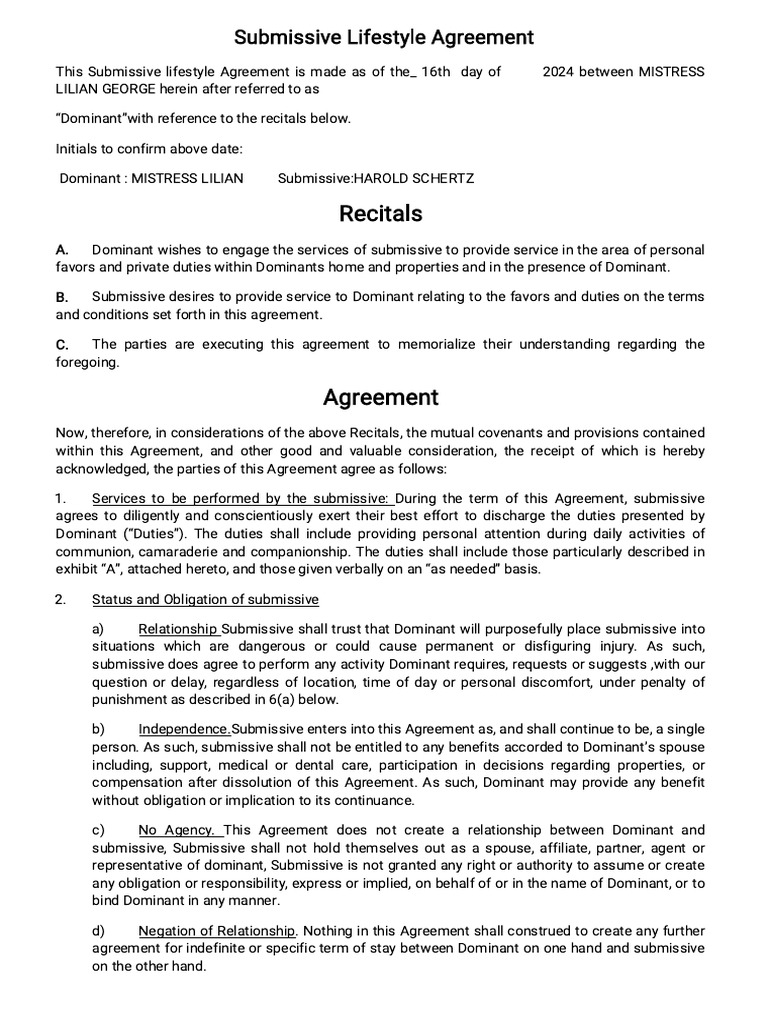 Submissive Lifestyle Agreement | PDF