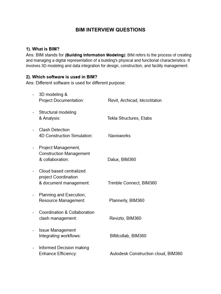 Bim Interview Questions | PDF | Building Information Modeling | Business