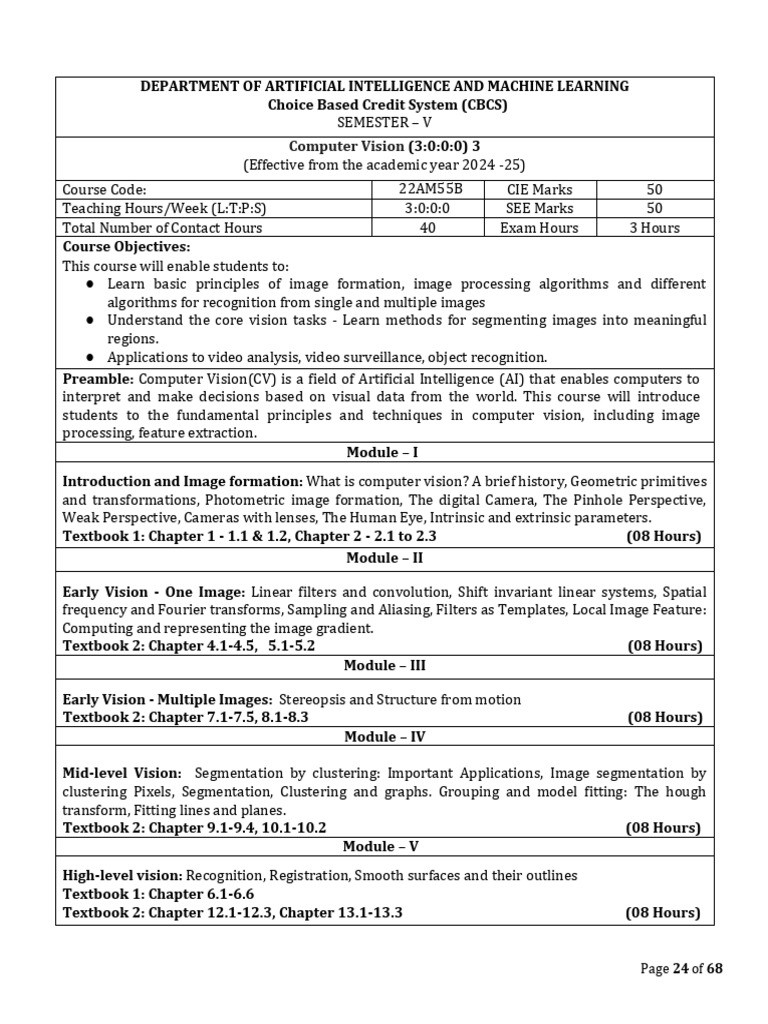 Computer Vision Syllabus | PDF