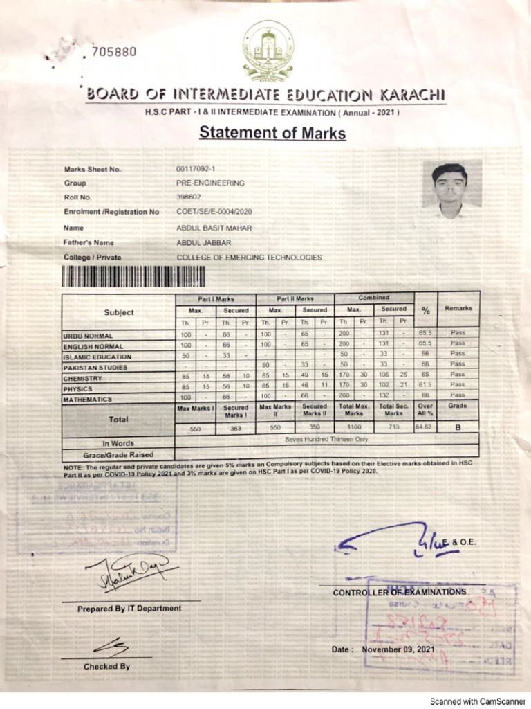 Class 12 Marksheet Attested | PDF