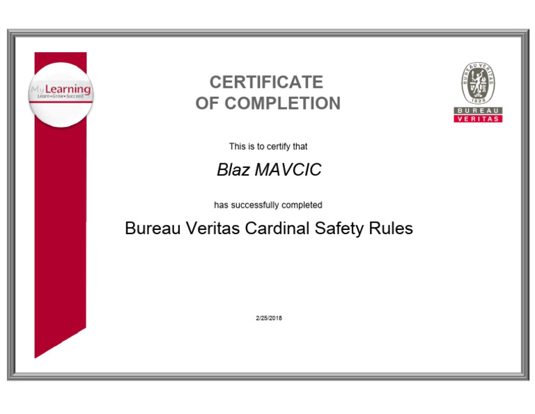 Cardinal Safety Rules Certificate | PDF