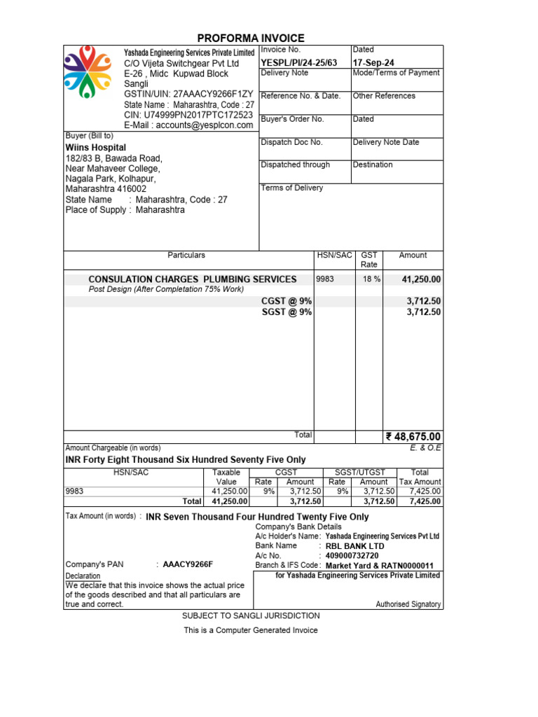 Proforma Invoice No. 63 | PDF