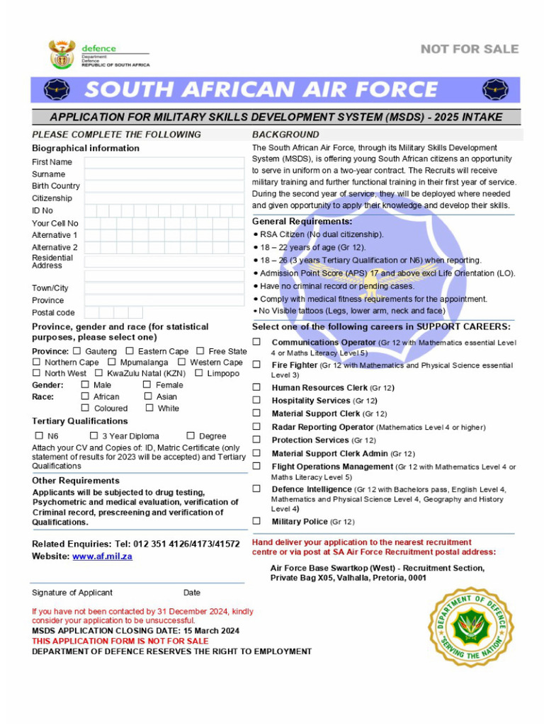 SA Air Force General MSDS Application 2025 | PDF