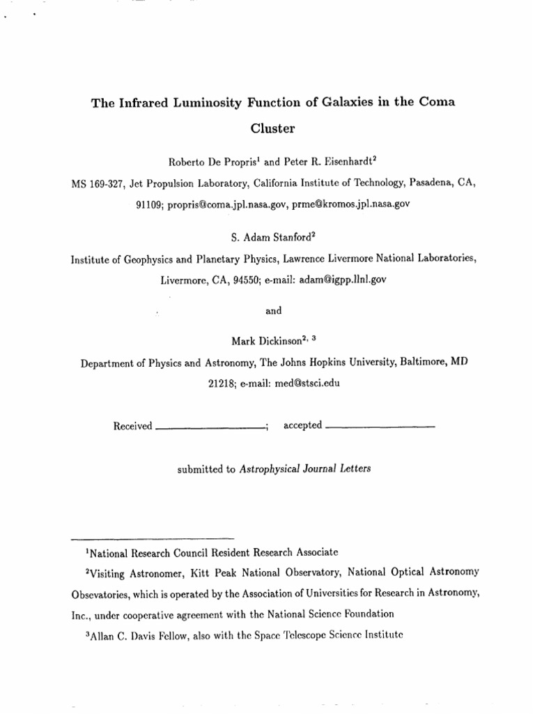 The Infrared Luminosity Function of Galaxies in The Coma Cluster | PDF