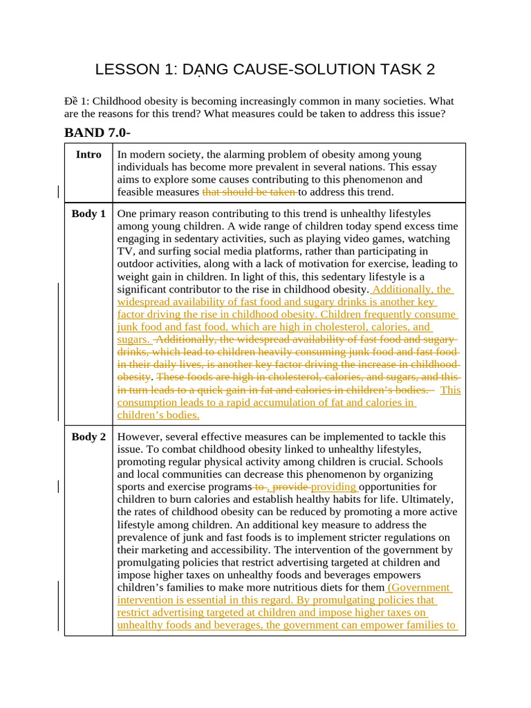 Lesson 1: D NG Cause-Solution Task 2: BAND 7.0 | PDF