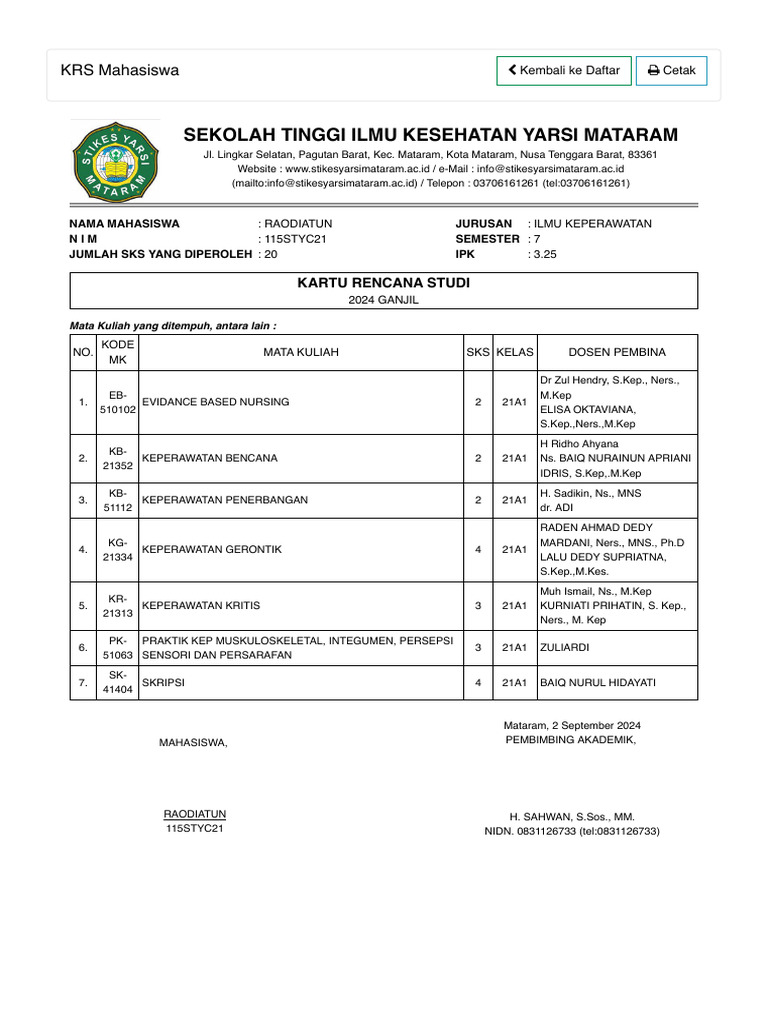 KRS Mahasiswa Rodiya | PDF