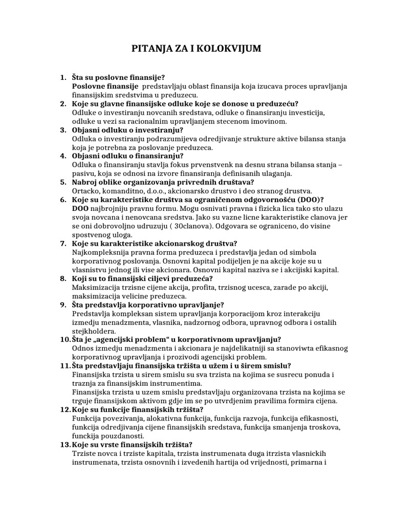Pitanja Za I Kolokvijum | PDF