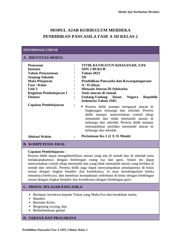 Modul Ajar PKN Bab 2 | PDF