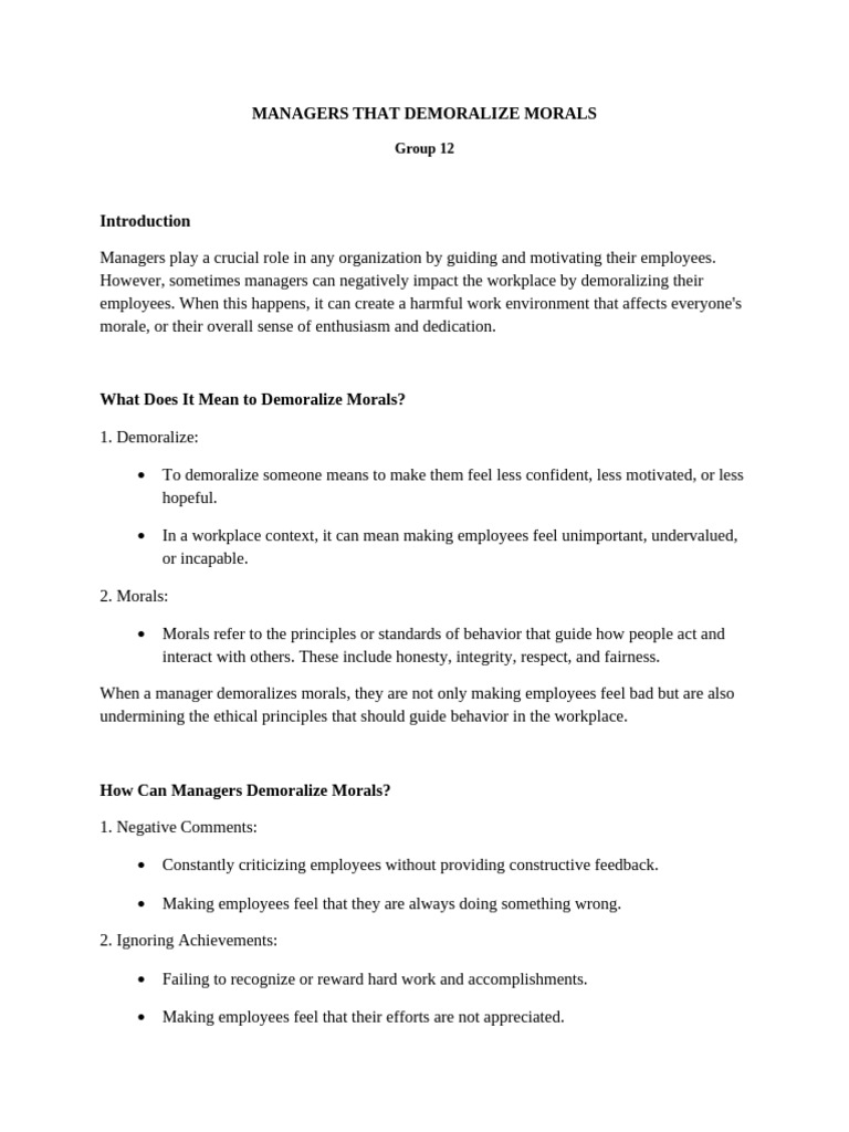 Managers That Demoralize Morals | PDF