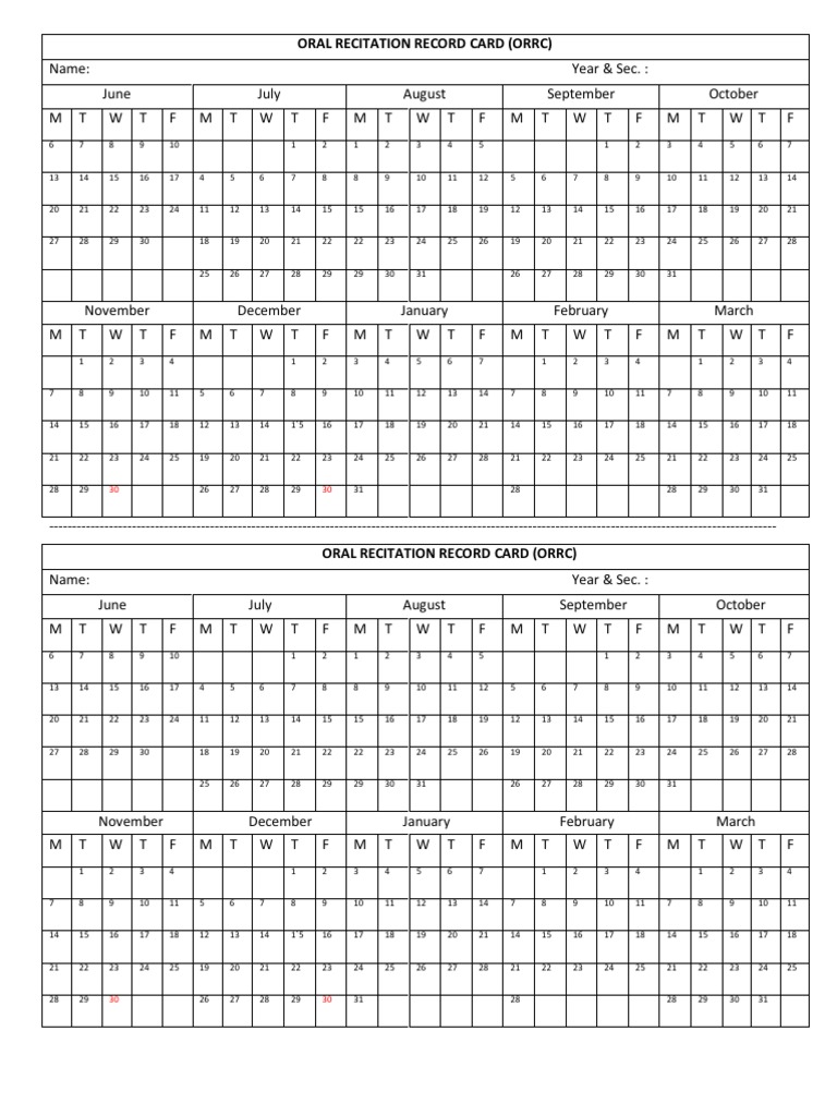 Oral Recitation Record Card | PDF