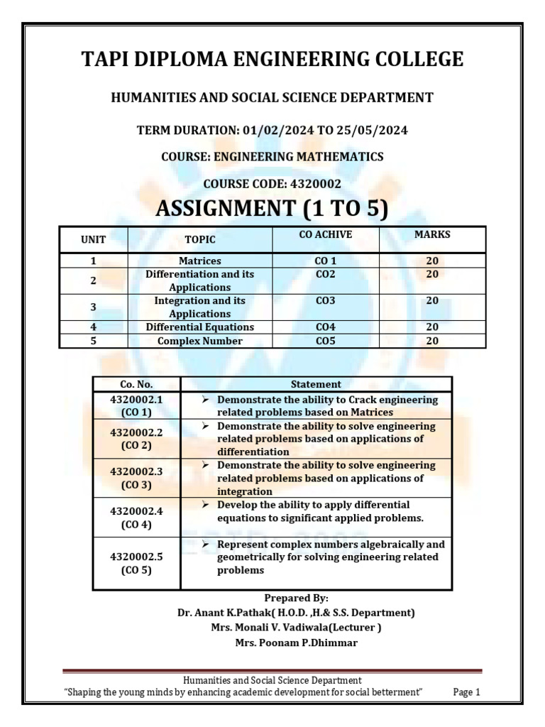 Engg - Mathematics 4320002 | PDF