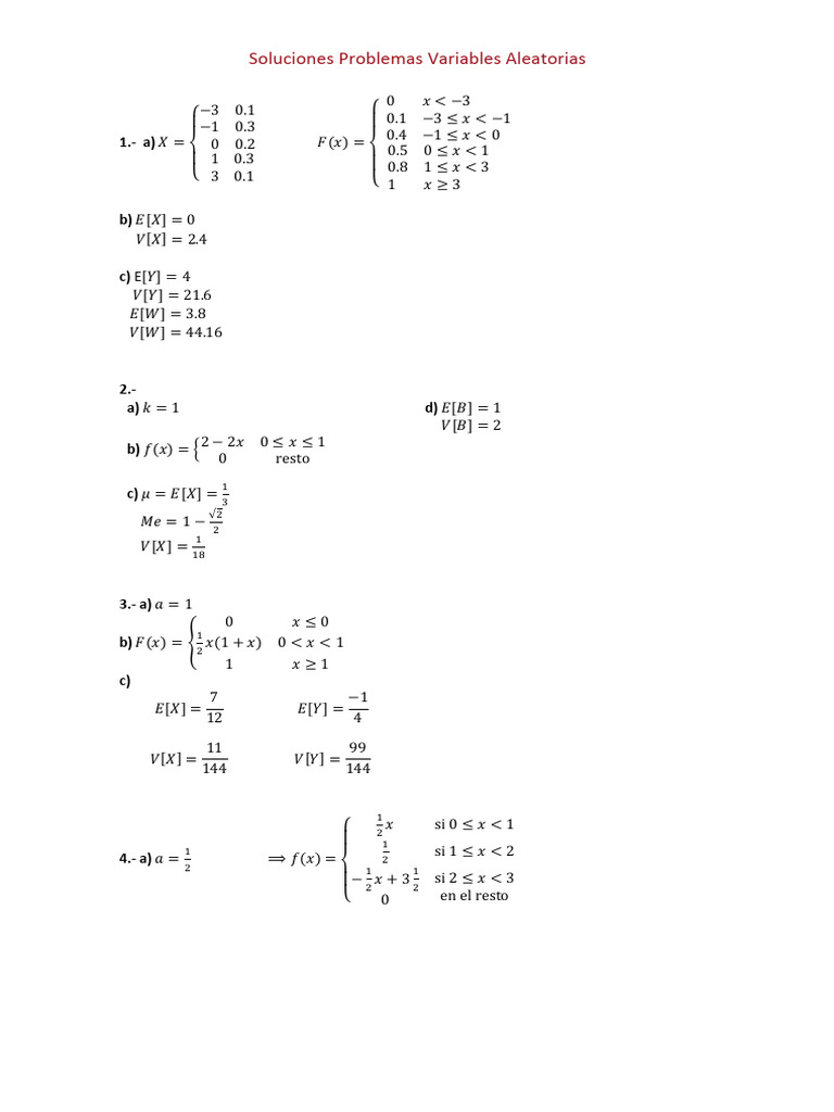Soluciones Hoja 1 Variables Aleatorias | PDF