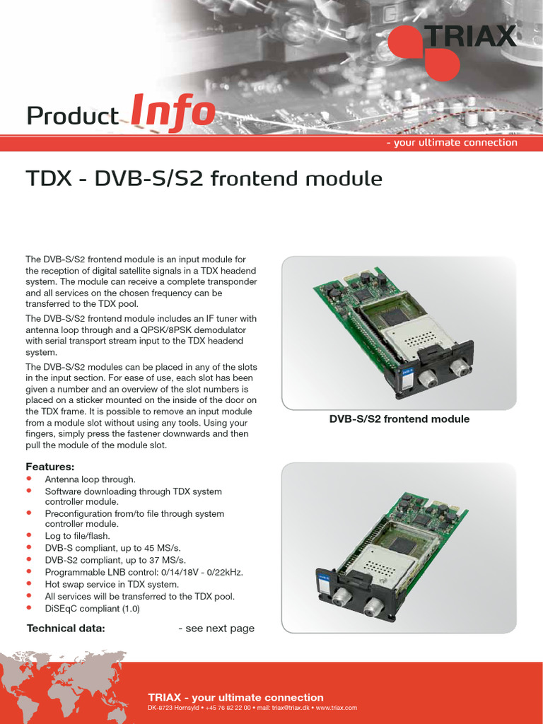 Product Info - TDX Frontend Module (DVB-S Input - QPSK) - Screen | PDF