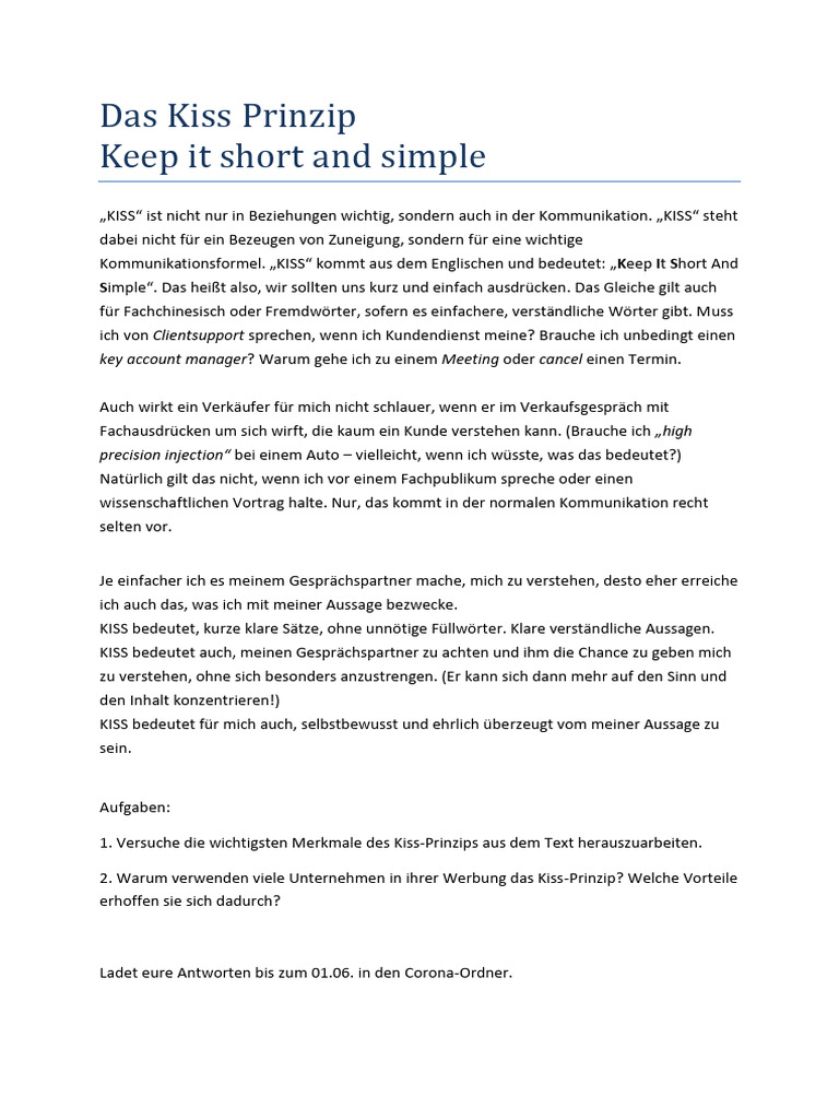 Das Kiss Prinzip Keep It Short and Simple | PDF