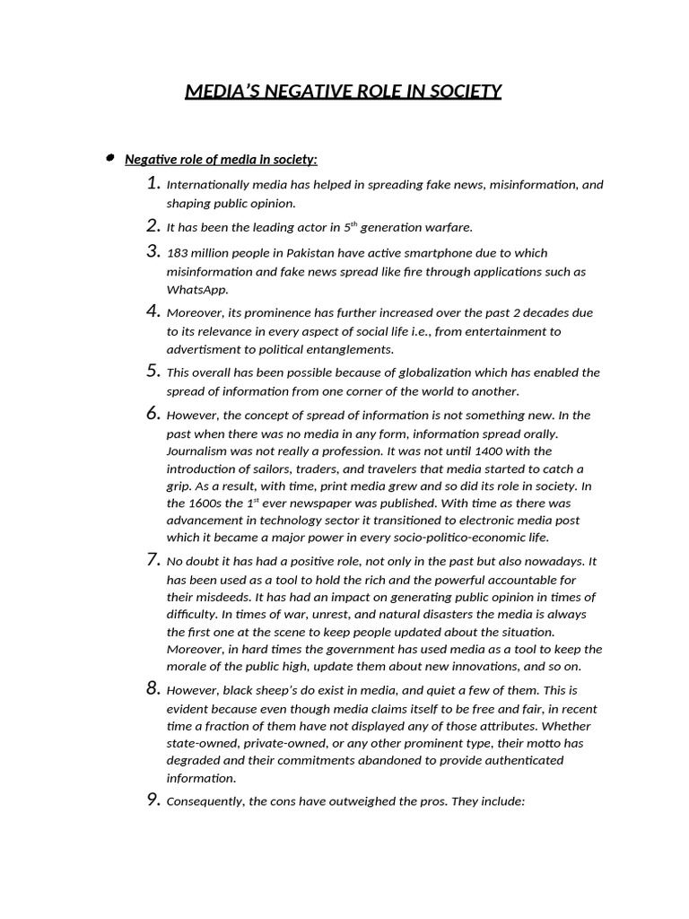 Media's Negative Role in Society | PDF