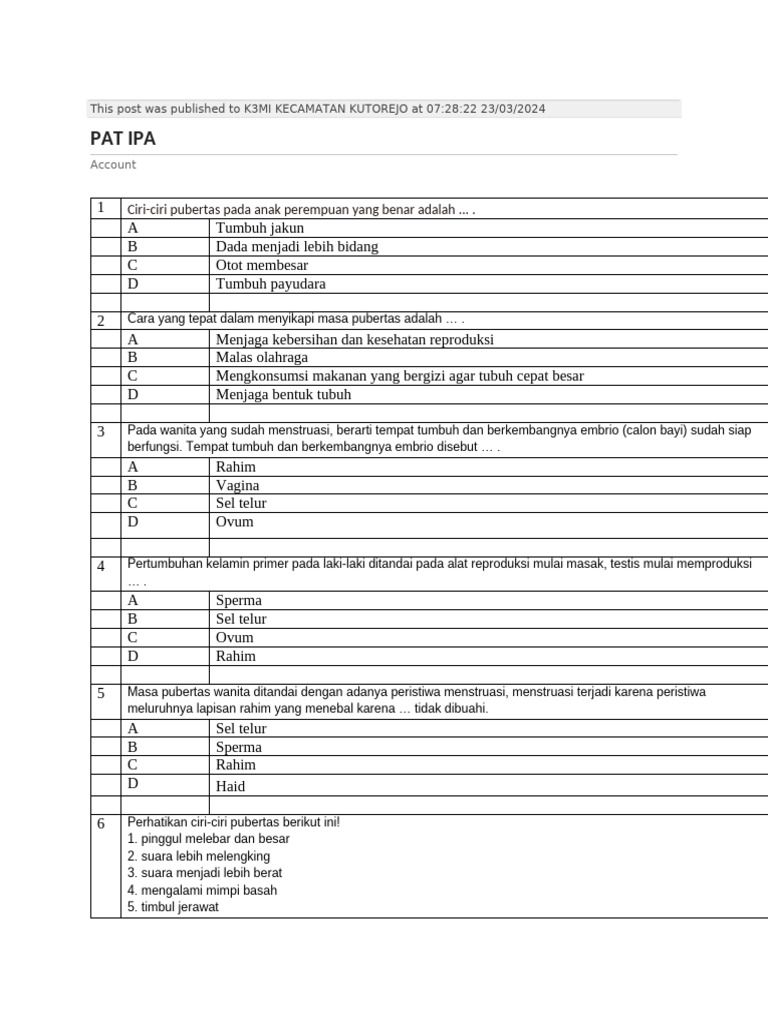 Form Soal Pat Ipa CBT 50 Soal | PDF