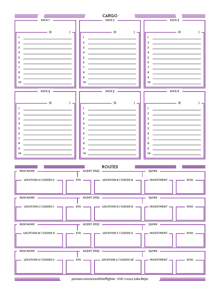UVG 2E Game Sheets v100 - Direttocat - Cargo Sheet | PDF