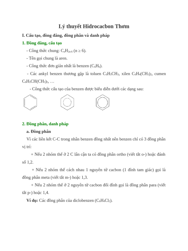 Lý thuyết Hidrocacbon Thơm | PDF
