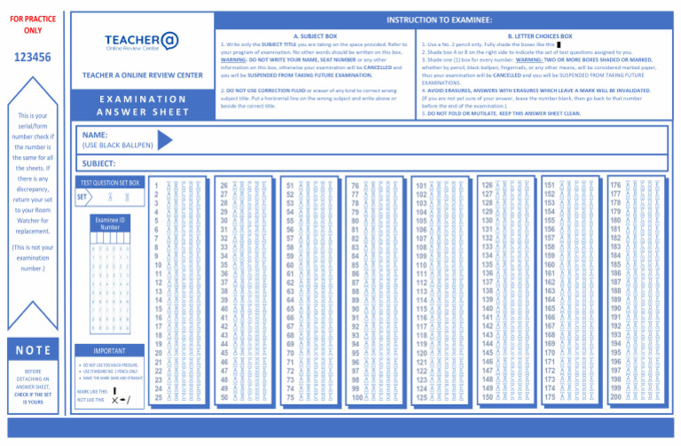SCANTRON Answer Sheet 200 Items | PDF