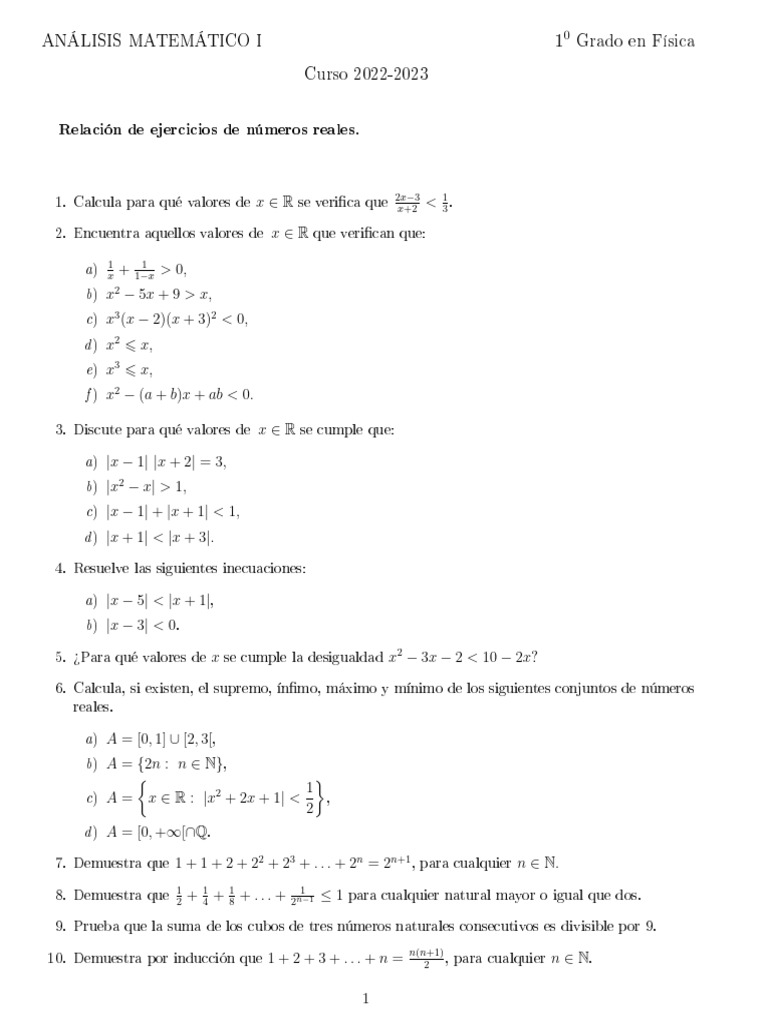 Relación de Ejercicios Análisis | PDF