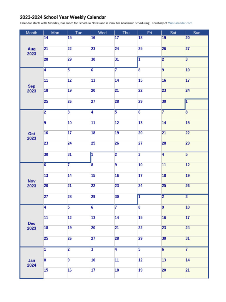 School Calendar 2023 2024 Large Blank | PDF