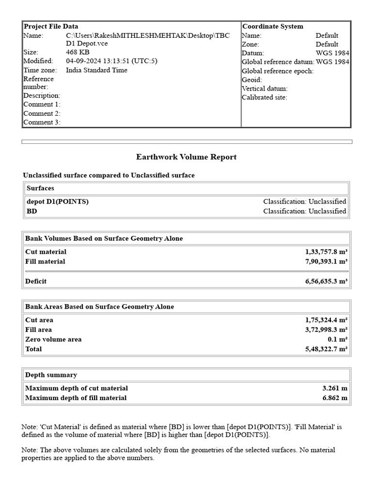 Earthwork Report D1 | PDF