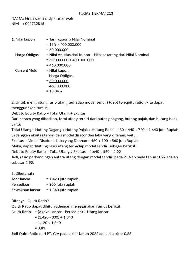 Jawaban Tugas 1 Ekma4213 | PDF
