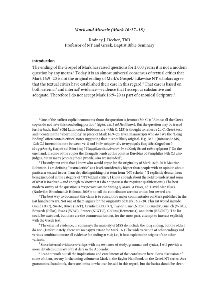 13 RODNEY DECKER Mark and Miracle Mark 16vs 17-18 | PDF | Gospel Of ...