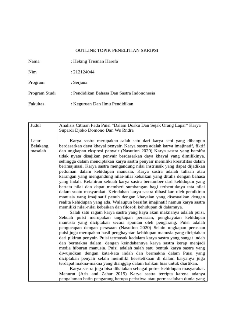 Outline Topik Penelitian Skripsi | PDF
