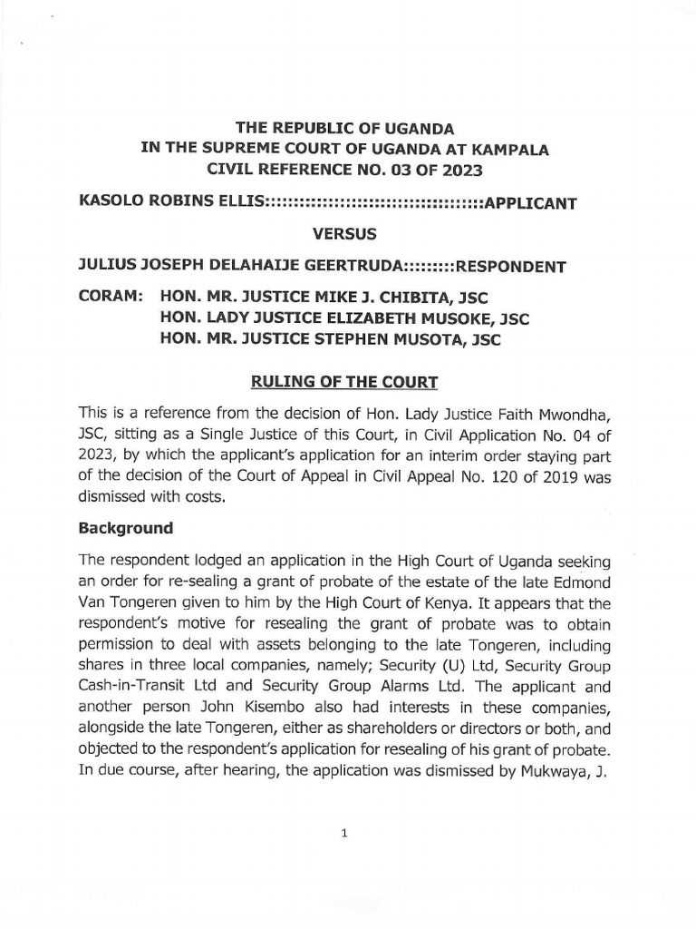 Kasolo V Delahaije (Civil Reference 3 of 2023) 2024 UGSC 19 (1 July ...