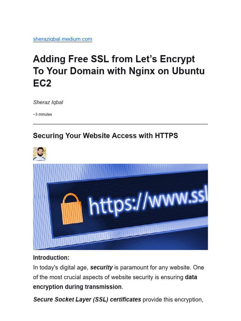Adding Free SSL From Let's Encrypt To Your Domain With Nginx On Ubuntu EC2 | PDF
