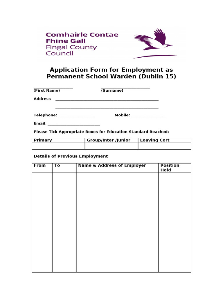 School Warden d15 Application Form 2024 | PDF