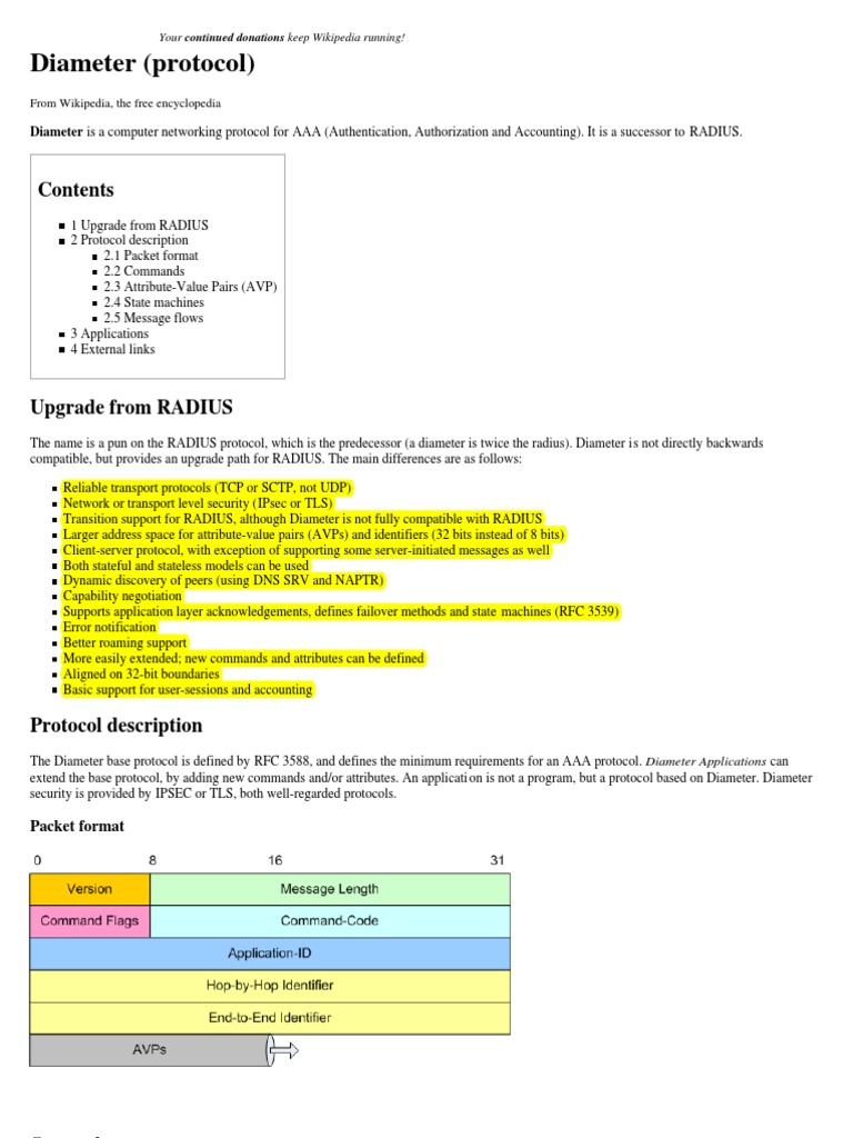 Diameter Protocol) - Wikipedia, The Free Encyclopedia | PDF | Radius ...