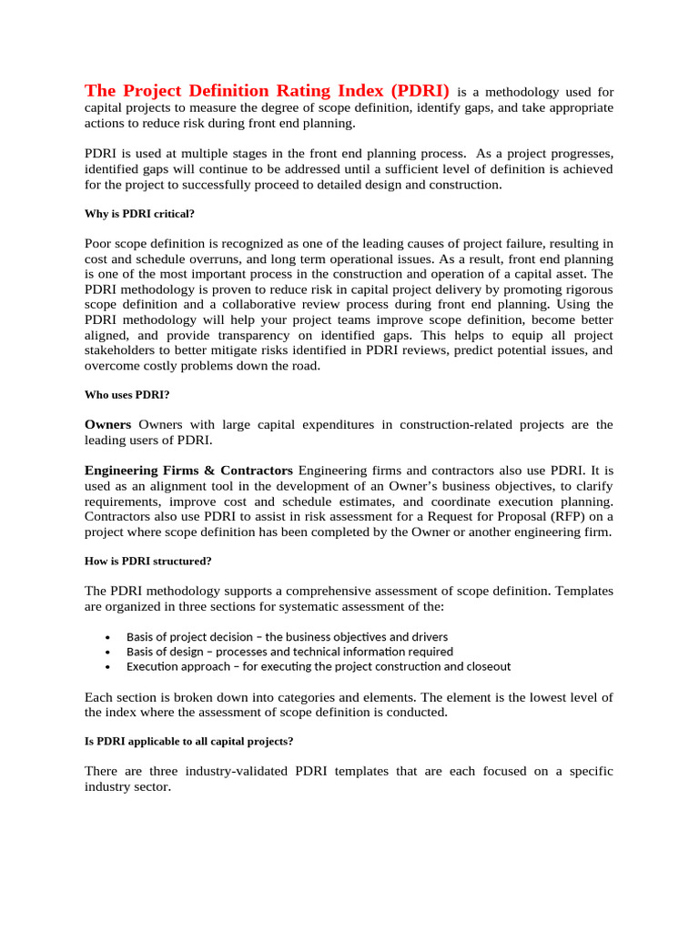 The Project Definition Rating Index | PDF | Risk | Business