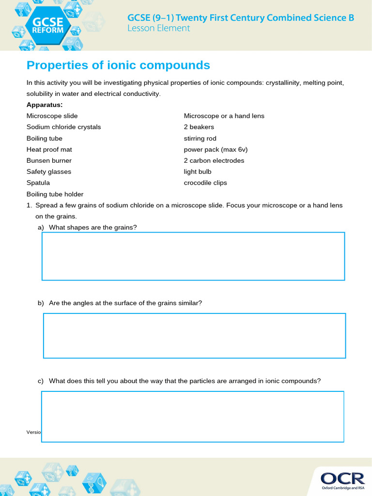 iGCSE Chemistry Lesson 3 - Giant Ionic Structures (Possible Practical ...