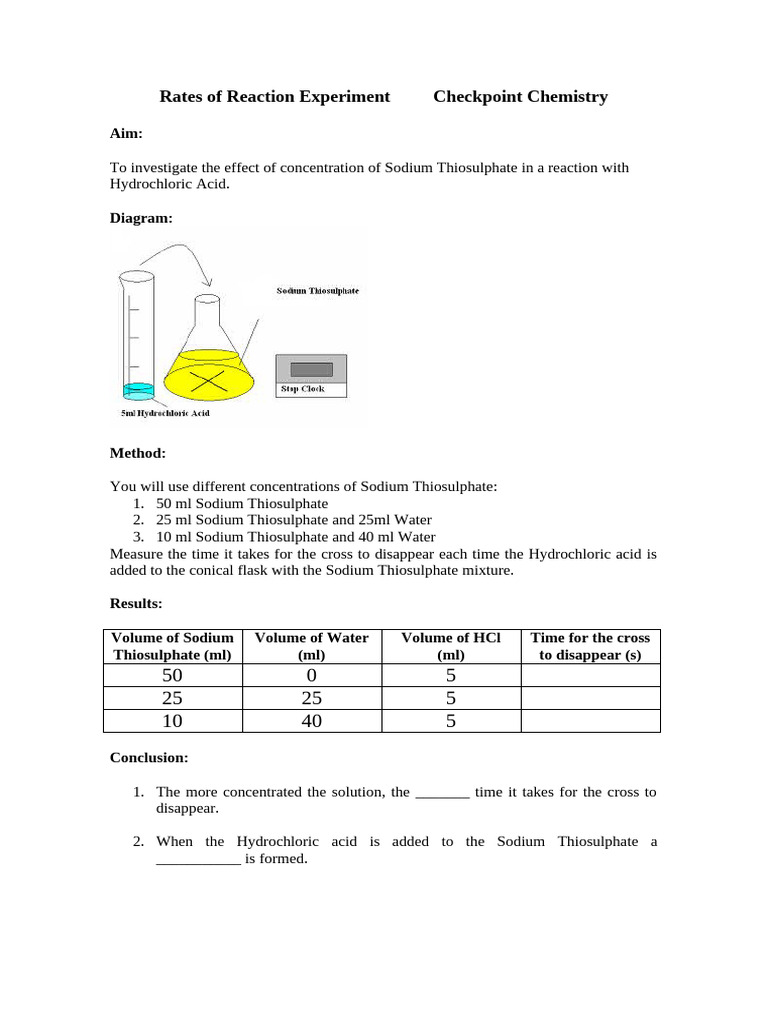 Rates of Reaction Experiment 1 | PDF