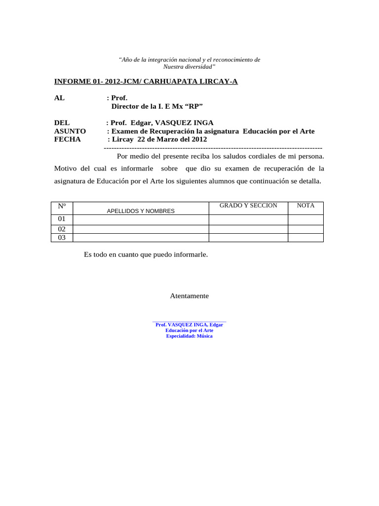 INFORME DE ALUMNOS SUBSANACION | PDF