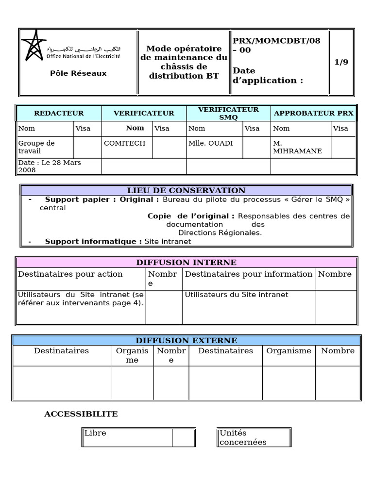 Mode Opératoire de Maintenance Du Chassis de Distribution BT | PDF