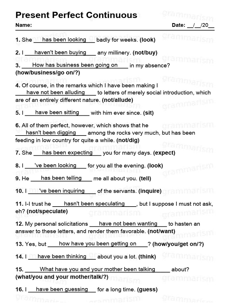 Presente Perfecto Continuo 2 | PDF