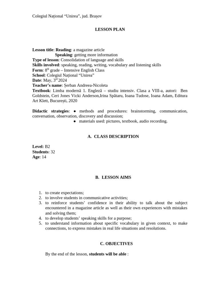 LESSON PLAN 8th Grade Skills | PDF