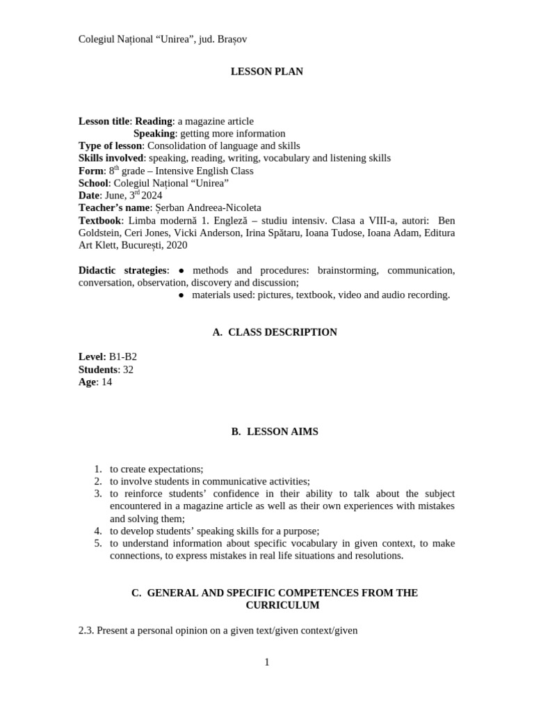 LESSON PLAN 8th Grade Skills | PDF