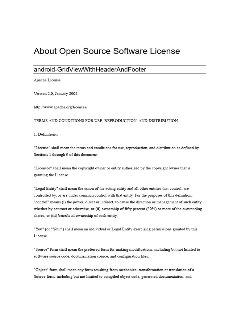 About Open Source Software License: Android-Gridviewwithheaderandfooter ...