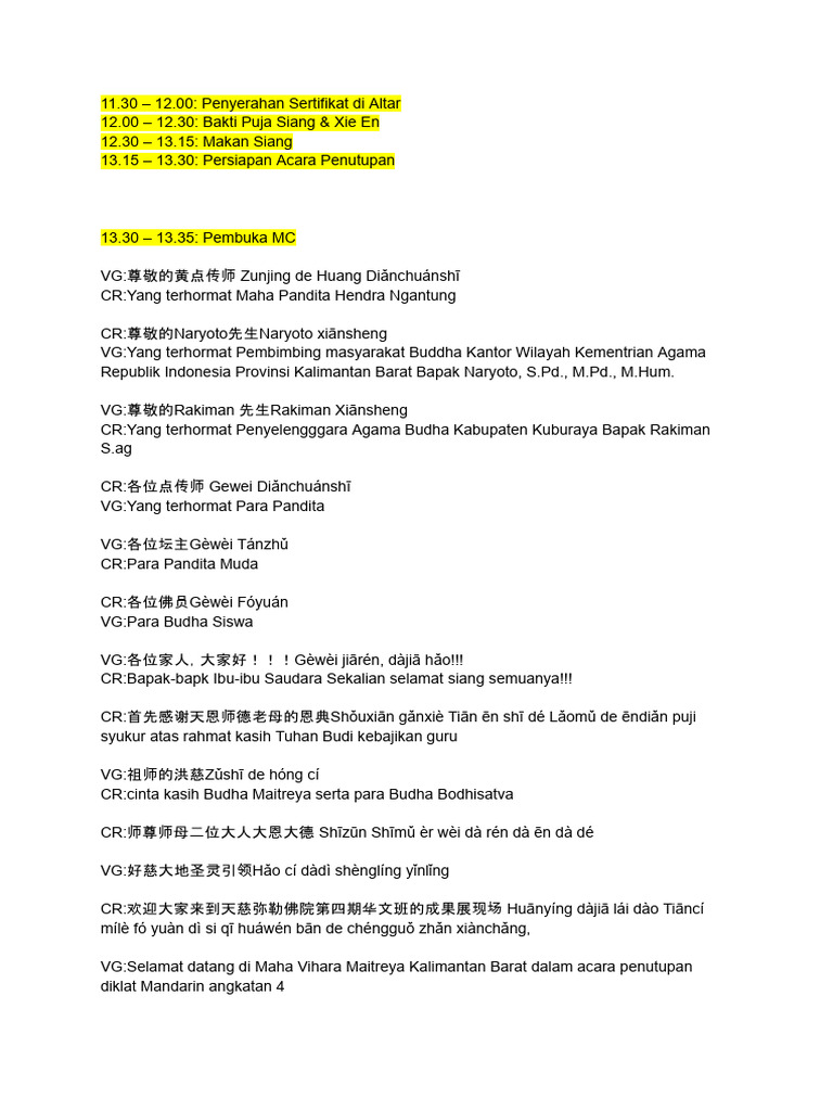 MC Penutupan Diklat HWB 4-1 | PDF