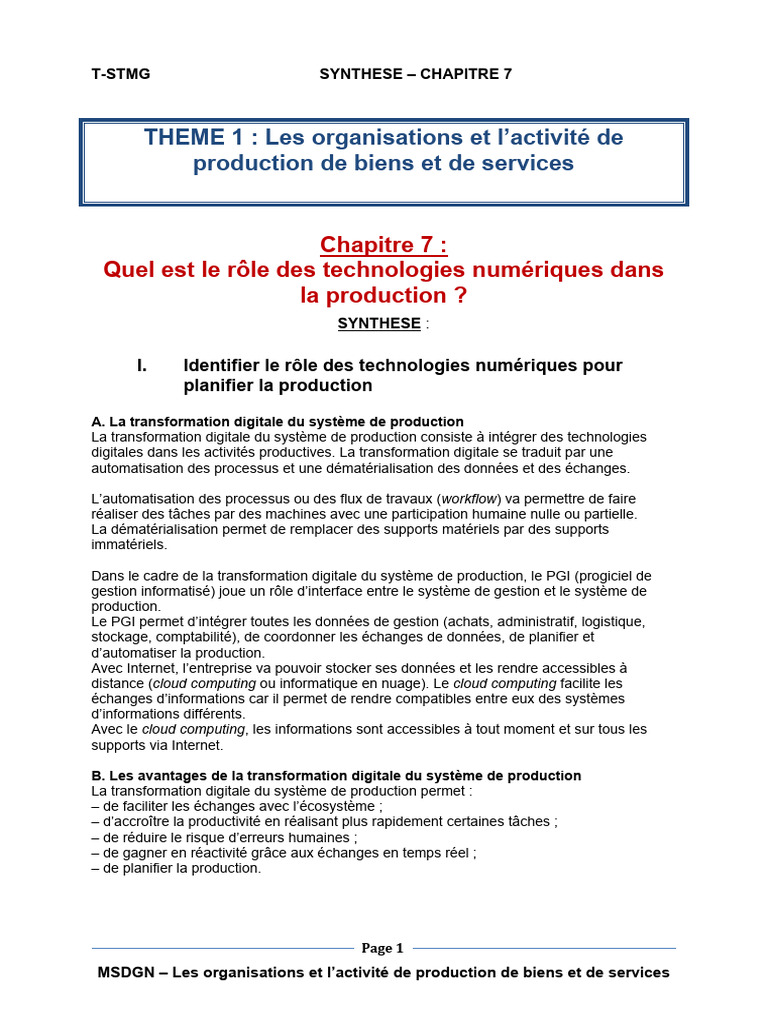 Synthese Chapitre 7 Quel Est Le Role Des Technologies Numeriques