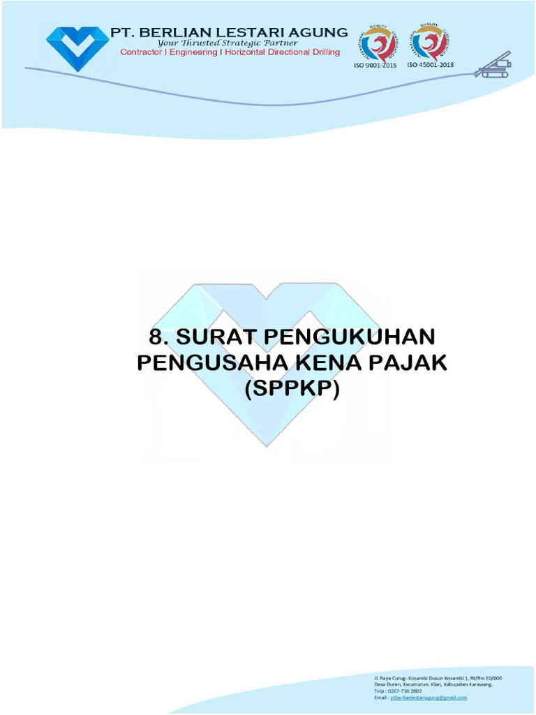08 - 01 Surat Pengukuhan Pengusaha Kena Pajak (SPPKP) Pt. Berlian Lestari Agung | PDF