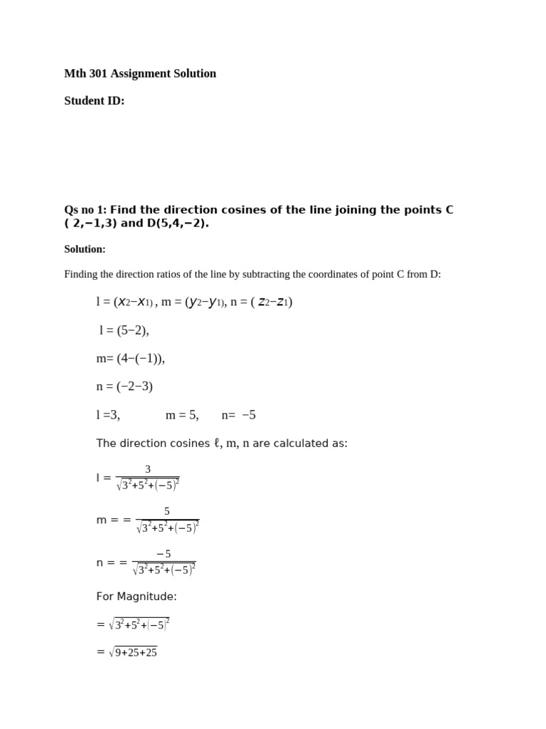 MTH 301 Assignment Solution | PDF